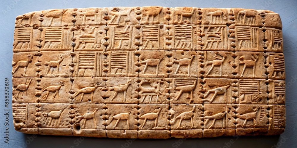 Mesopotamian clay tablet with cuneiform writing and ancient Sumerian ...