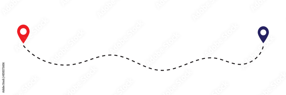 Route icon - two points with dotted path and location pin. Route ...