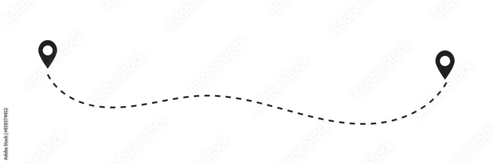 Dot line path route travel banner illustration with location map pin ...