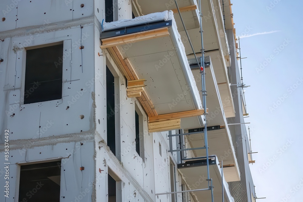 concrete wall with aluminum brackets for mineral wool insulation on ...