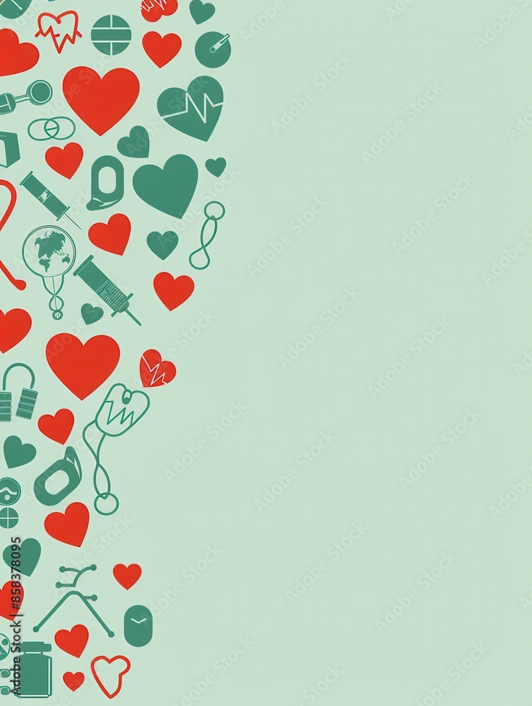 Border design with medical icons and heart shapes, isolated on a light ...