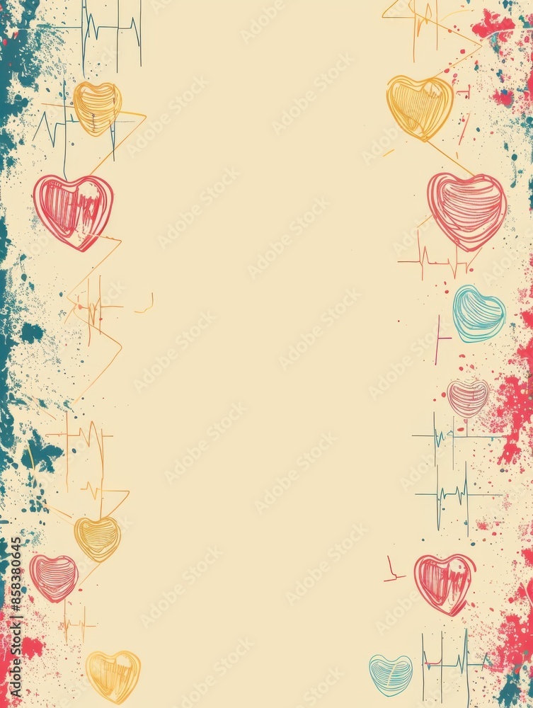 Border design with heartbeats and medical symbols, isolated on a light ...