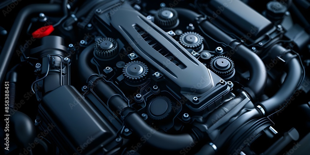 Abstract background texture of a car engine with gears and timing belt ...