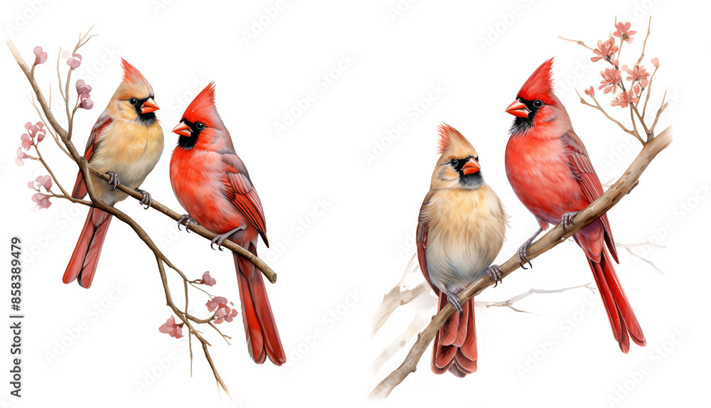 Red Cardinal Bird Beautiful Male and Female Northern Cardinals ...