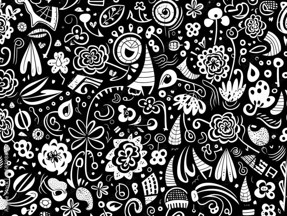 Handdrawn doodles in black and white, pattern, Random, Playful and ...
