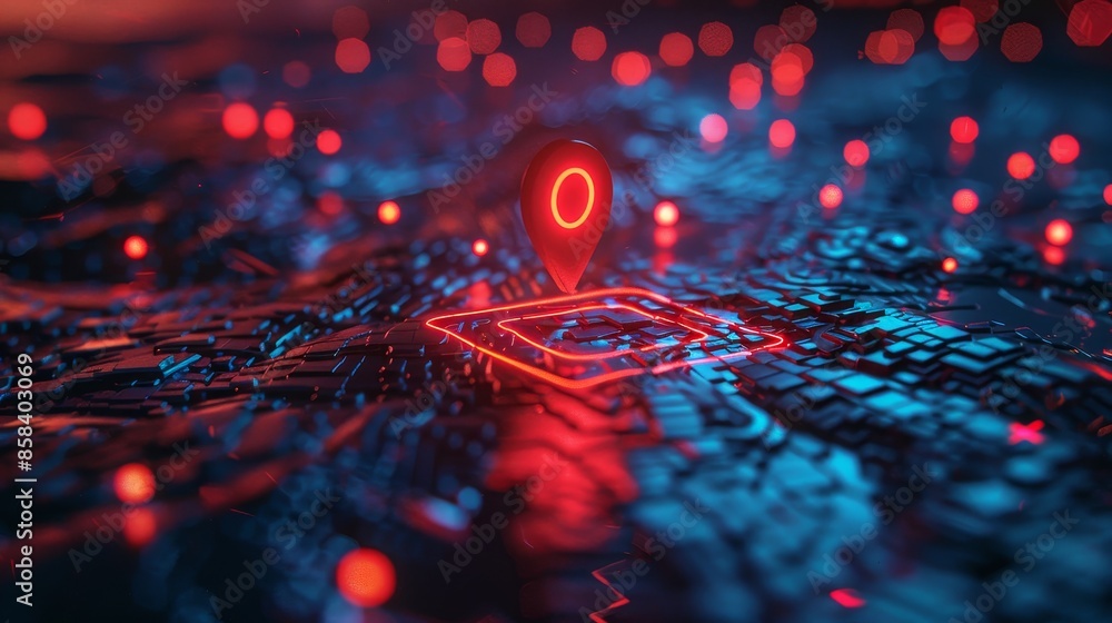 Futuristic map marker with AI-driven location pinpointing over a ...