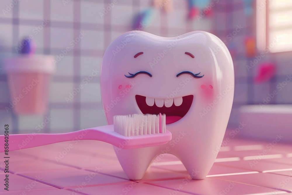 Brushing Teeth Illustration. Happy Clean Tooth Cartoon Character for ...