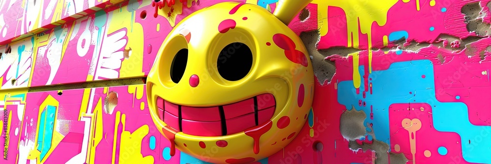 smiley face emoji with modern street art graffiti style Stock ...