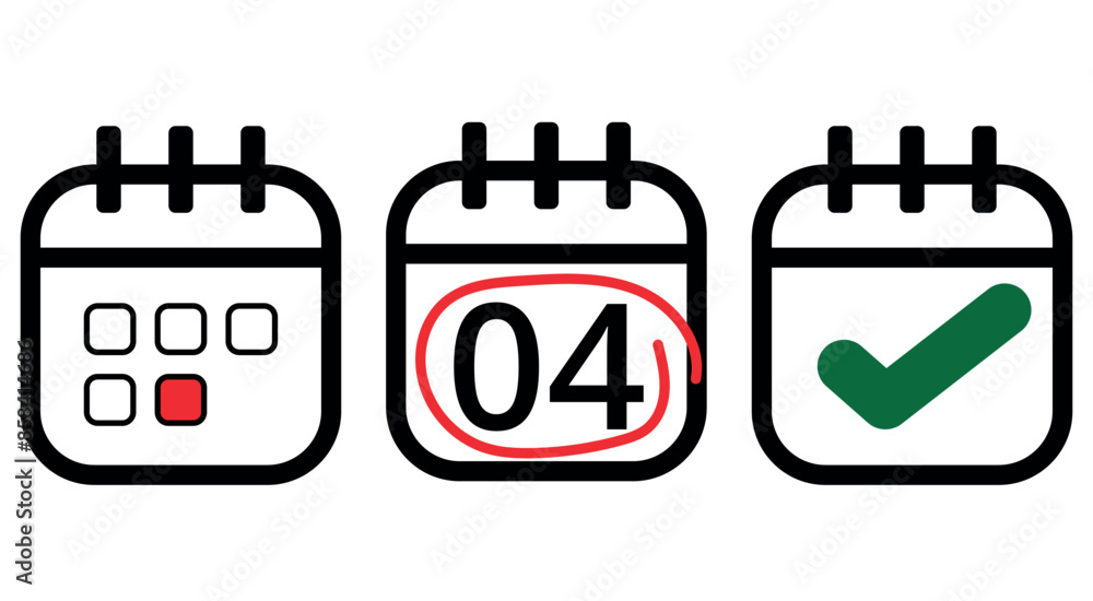 Simple calendar icon with hollow black outline on transparent ...