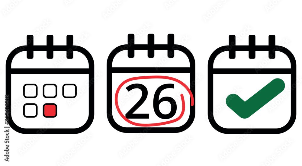 Simple calendar icon with hollow black outline on transparent ...