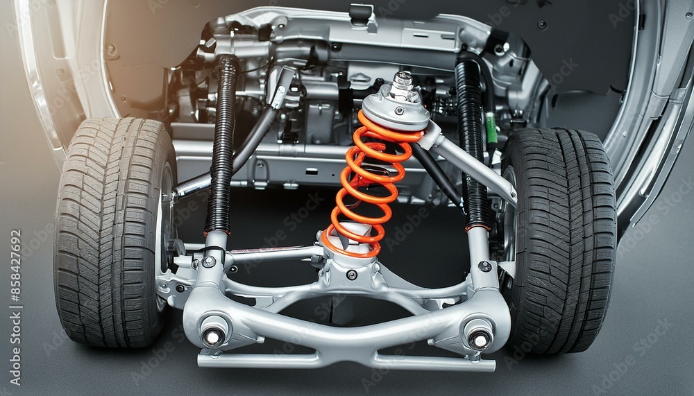 Technical photo. The structure of the modern car. Rear suspension ...