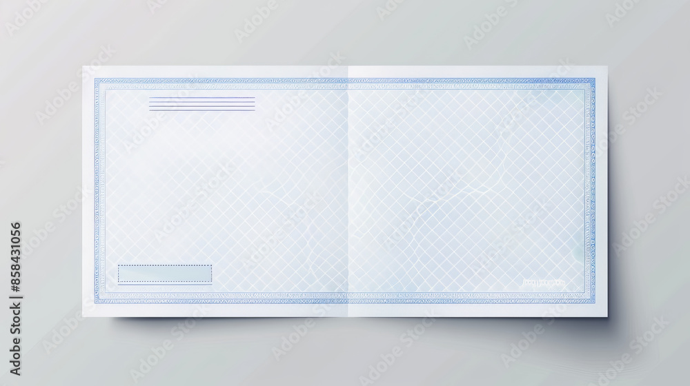 Vector mockup of a blank bank check and checkbook template with a blue ...