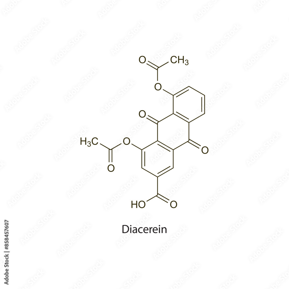 Diacerein flat skeletal molecular structure Anthraquinone drug used in ...