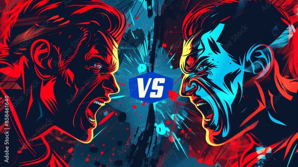 Vector design of a versus battle screen showing a team game fight in a ...