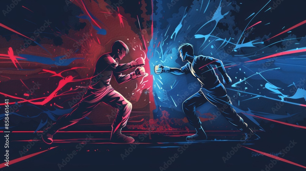 Vector design of a versus battle screen showing a team game fight in a ...