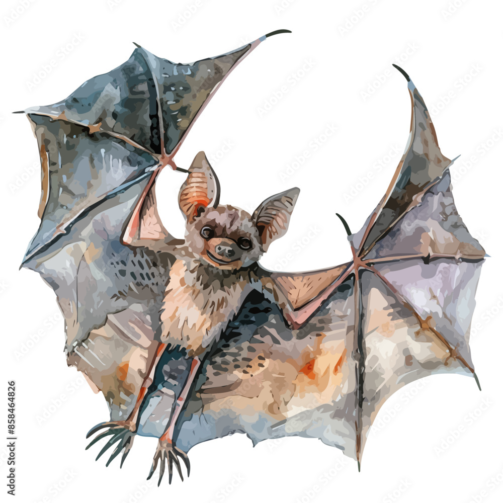 Vecteur Stock Watercolor painting vector of a bat, isolated on a white ...