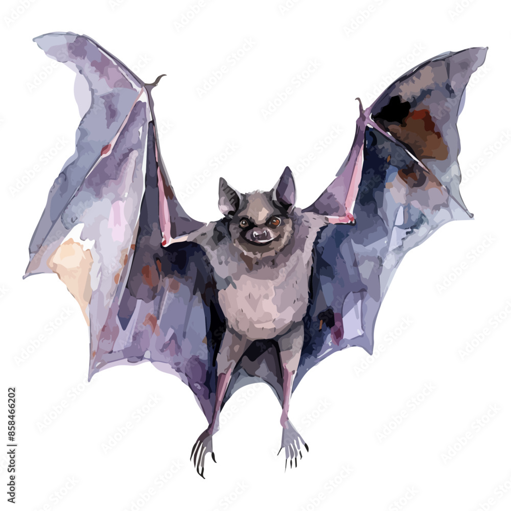 Watercolor Illustration of a bat, isolated on a white background, bat ...
