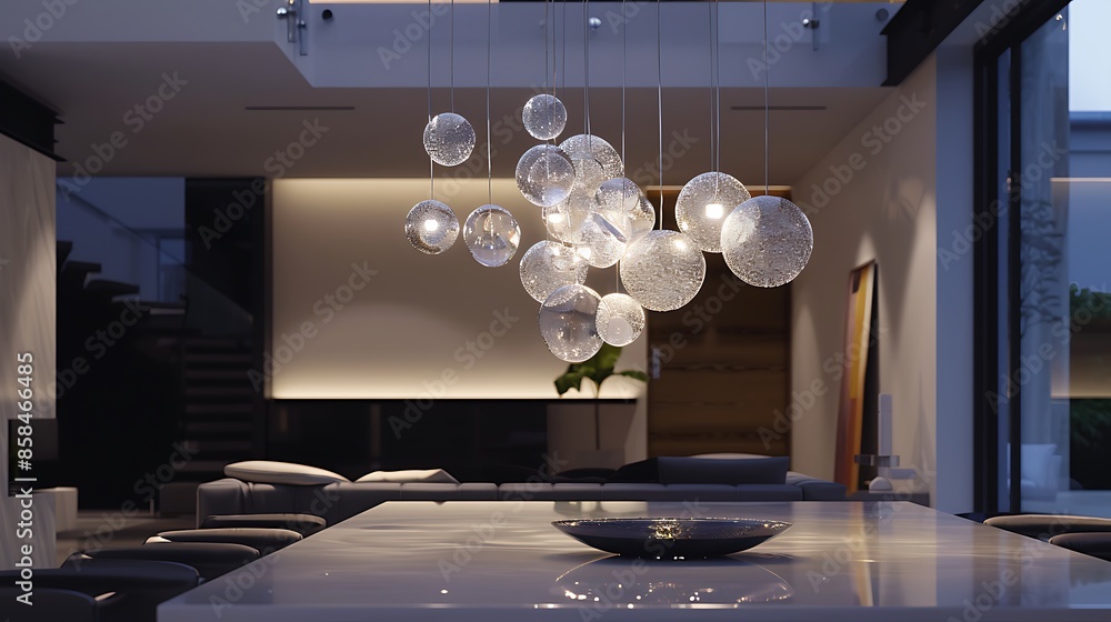 modern, sculptural light fixture resembling a cluster of floating ...
