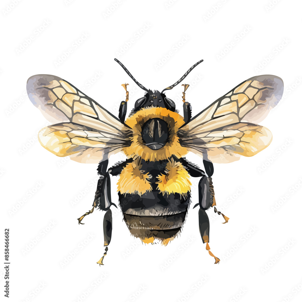 Watercolor clipart of a bee, isolated on a white background, bee vector ...