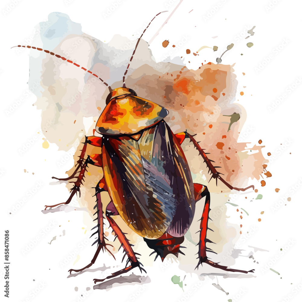 Watercolor vector of a cockroach, isolated on a white background ...