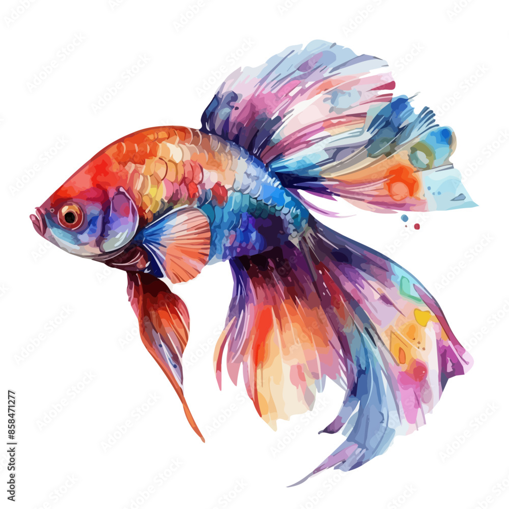 Watercolor painting vector of a colorful fish, isolated on a white ...
