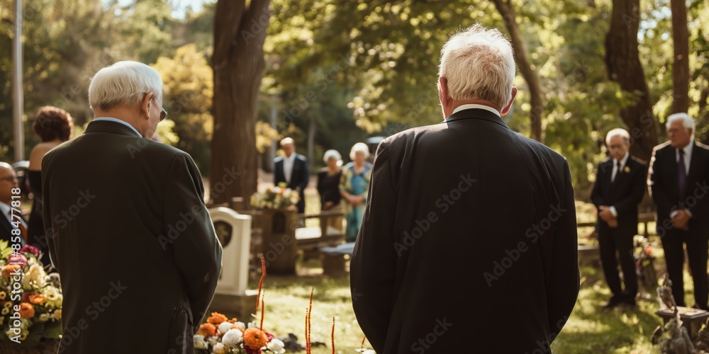 A poignant funeral ceremony with mourners expressing sadness and ...