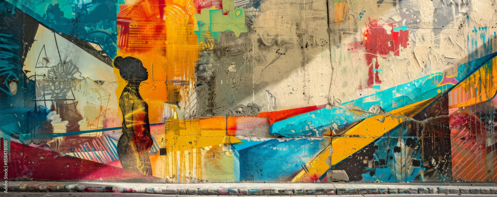 A vibrant urban mural background with bold street art, graffiti, and ...