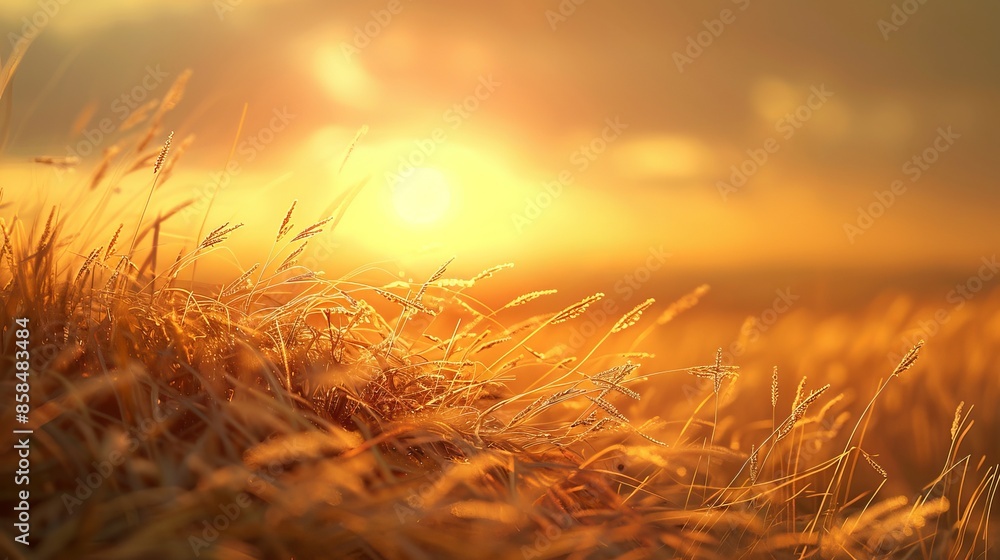 As the sun begins to set, casting a golden glow across the land, a ...