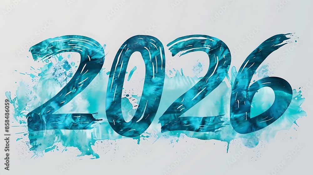 ภาพประกอบสต็อก "2026" on an empty solid background with bright teal ...