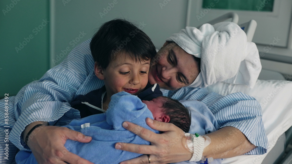 First Family Moments with Newborn in Hospital - Siblings bond as ...
