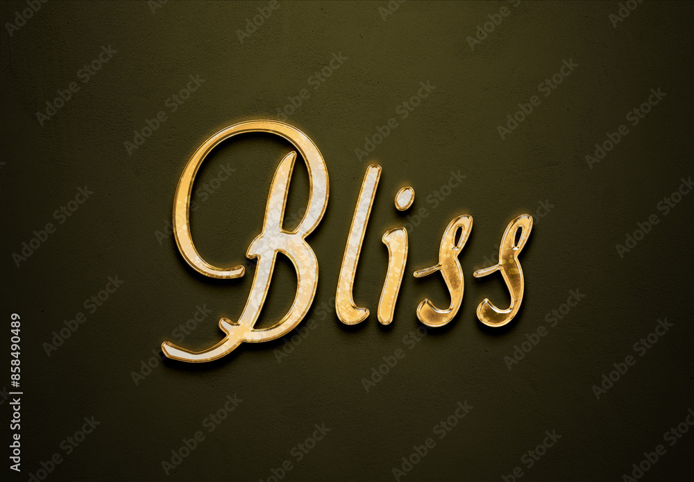 Old gold text effect of word Bliss with 3D glossy style Mockup. Stock ...