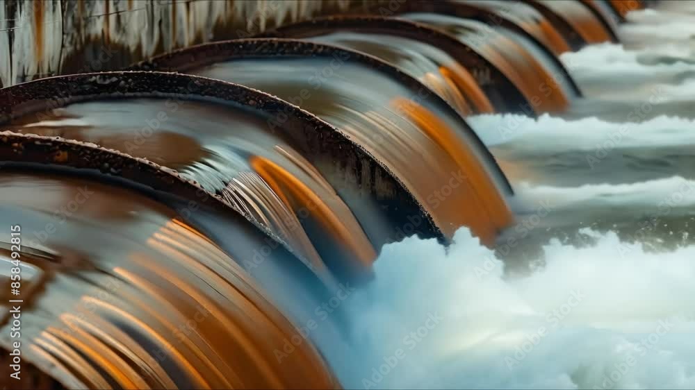 Dynamic water flow in industrial setting evoking motion and power ...