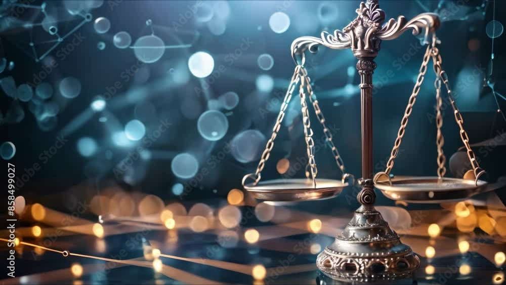 Global trade dynamics depicted as scales of justice in digital ...