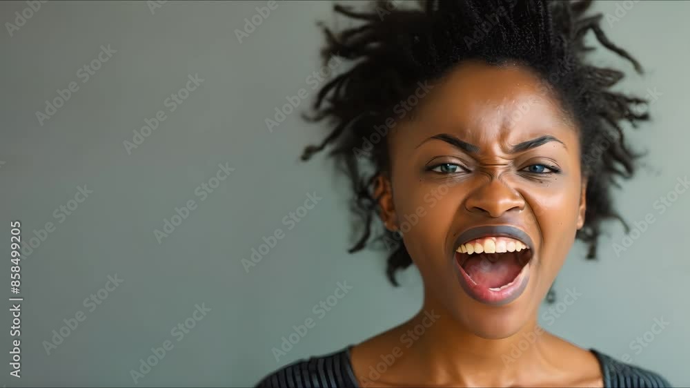 Black woman shouting loudly with mouth wide open. Concept Portrait ...