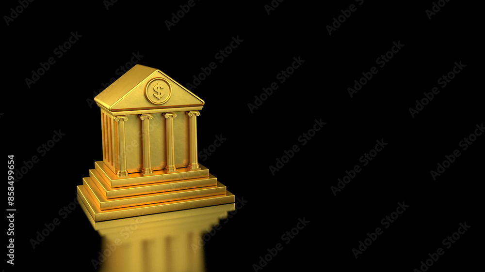 Gold bank building on reflective black background 3d model illustration ...