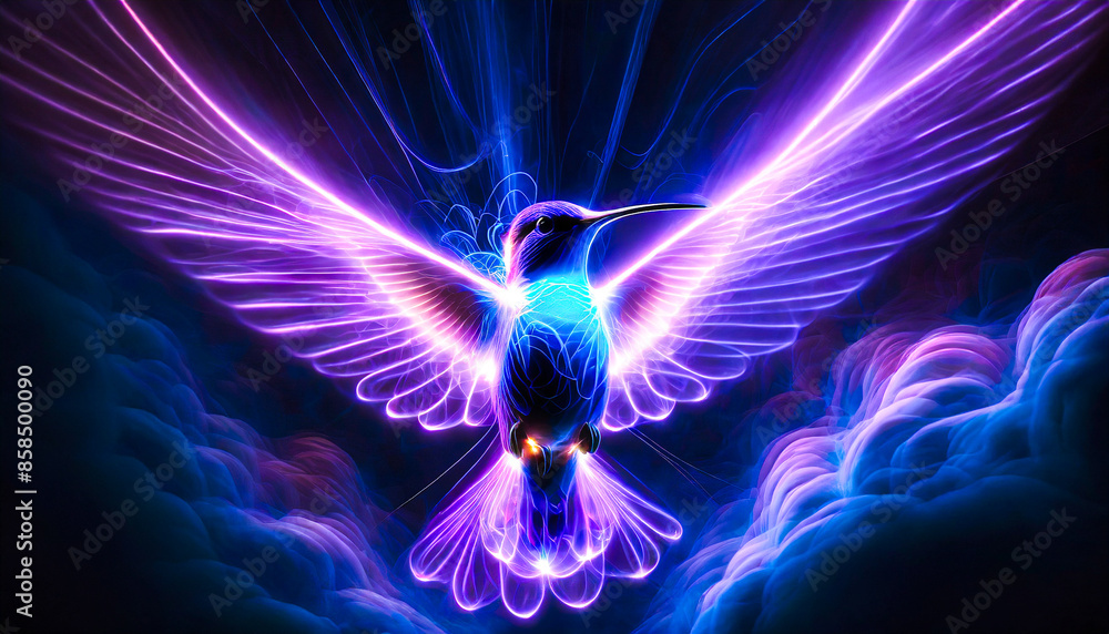Electric neon bird with black background. Wonderful electric bird ...