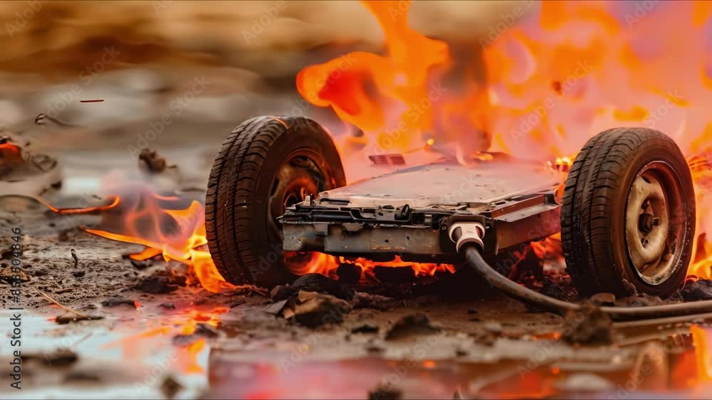 Electric Car Lithium Battery Fire: A Stock Image Illustrating Thermal ...