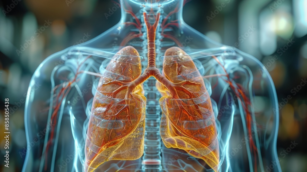 X-ray visualization of human respiratory system showing detailed ...