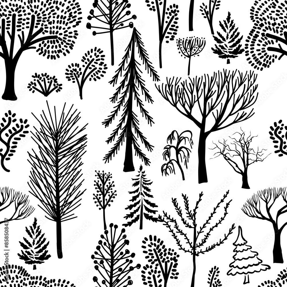 Trees seamless pattern. Simple children's drawings. Forest. Seamless ...