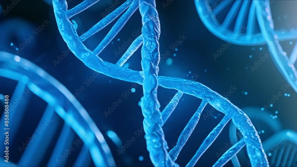 DNA Double Helix Structure Magnified with Blue Highlights on Black ...