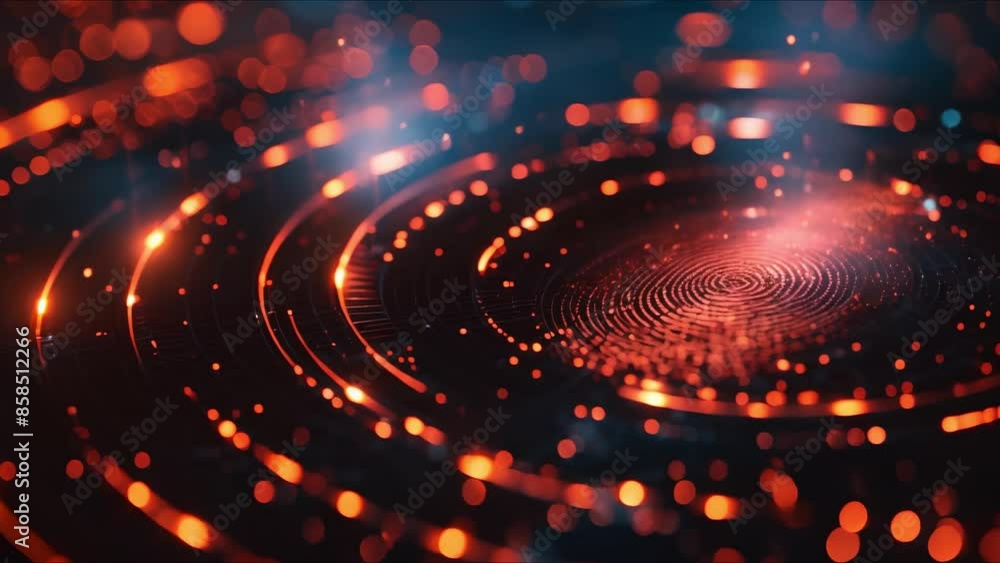 Neon cyber technology background with fingerprint safeguarding personal ...