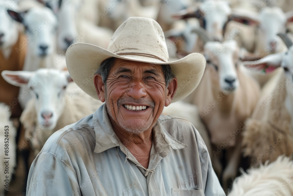 Aguascalientes Mexico rancher posing for the camera smiling. Behind ...