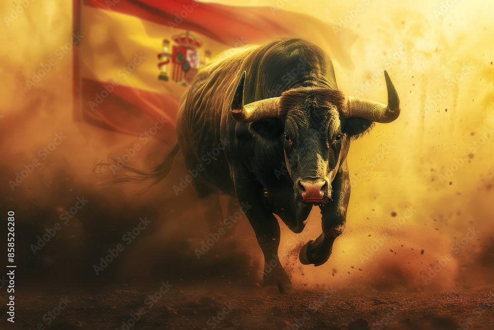 Zdjęcie Stock: Fiero Toro bravo Español de lidia negro de grandes ...