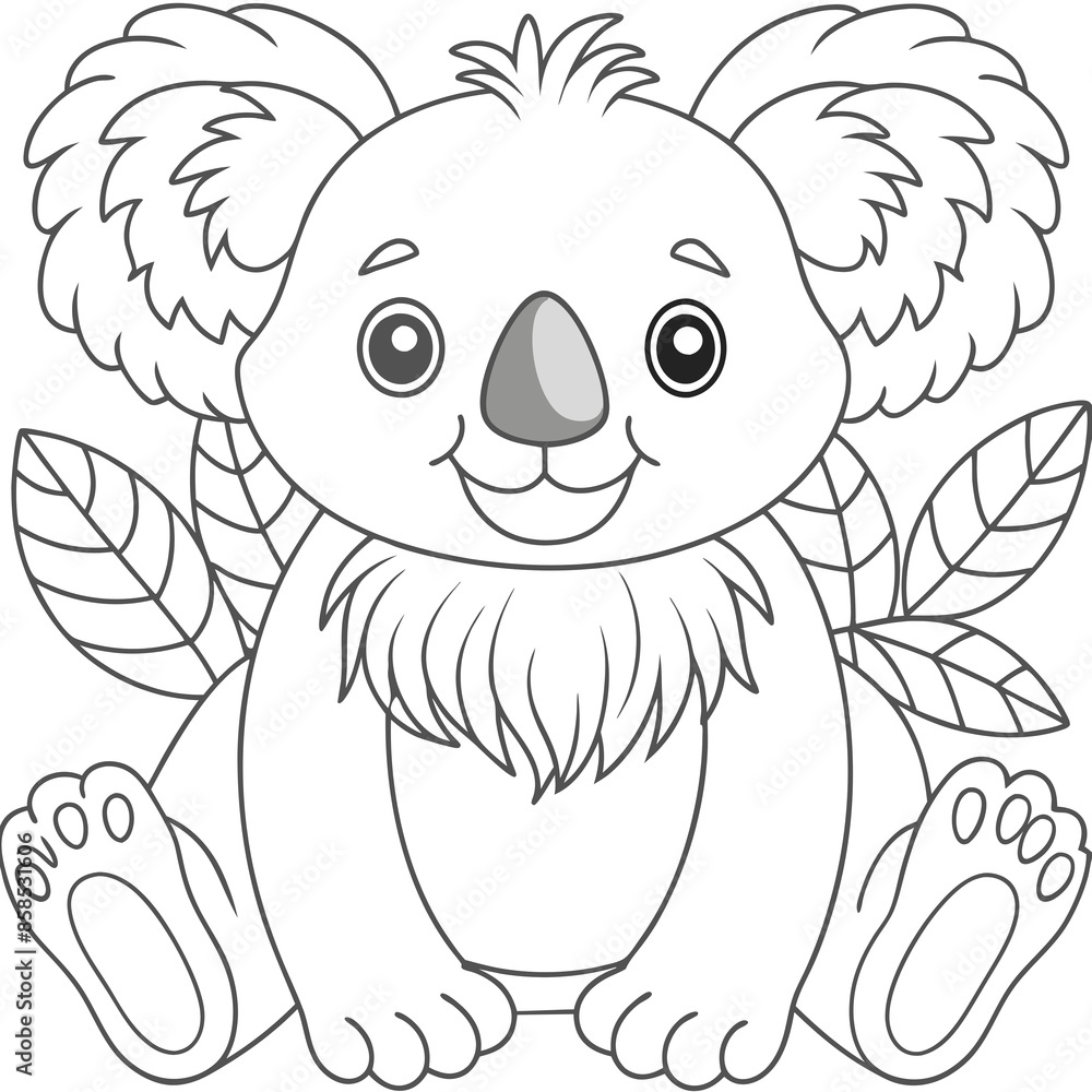 Adorable Koala Coloring Pages for Kids and Adults to Enjoy Stock ...