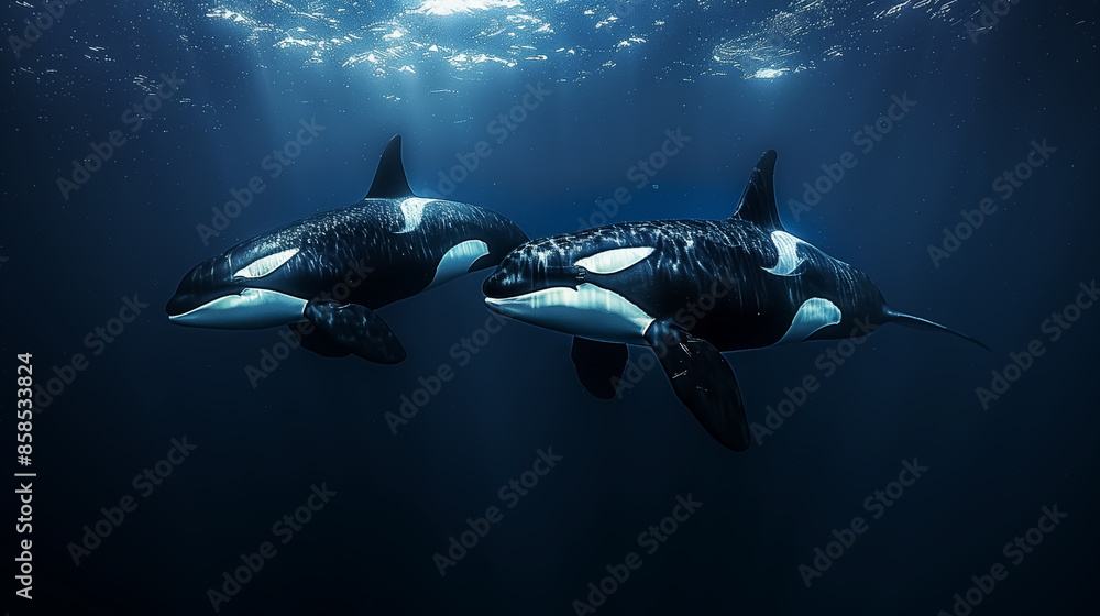orca whale swimming, killer whale underwater, tiger whale in ocean ...