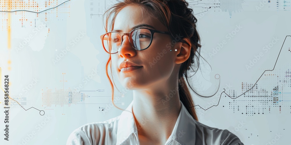 stock image of a data-driven persona, white woman on white background ...