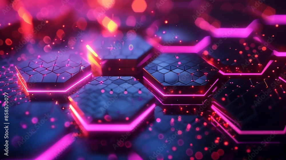 Futuristic 3D abstract background with translucent overlapping layers of hexagons and fluid ...