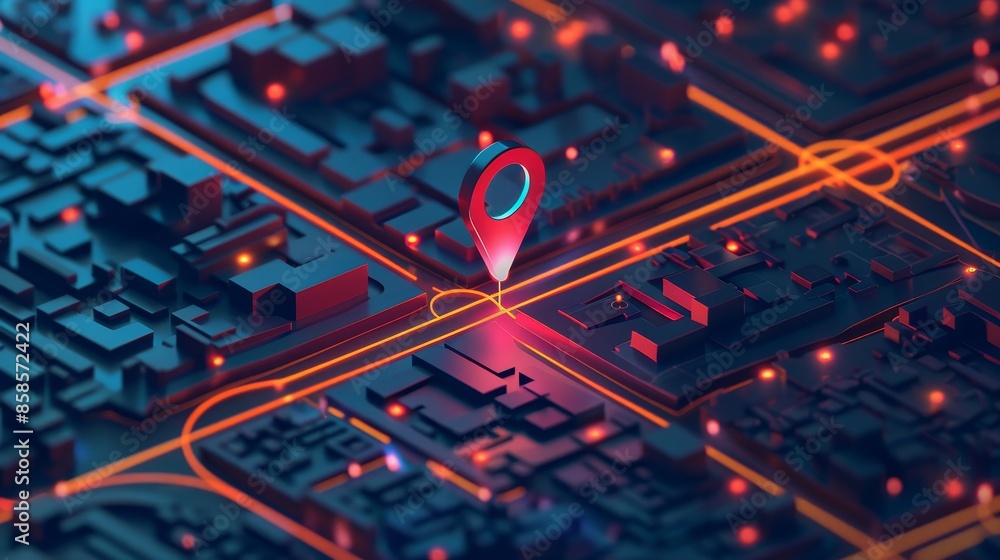Destinations: An isometric GPS tracking map featuring a navigation pin ...