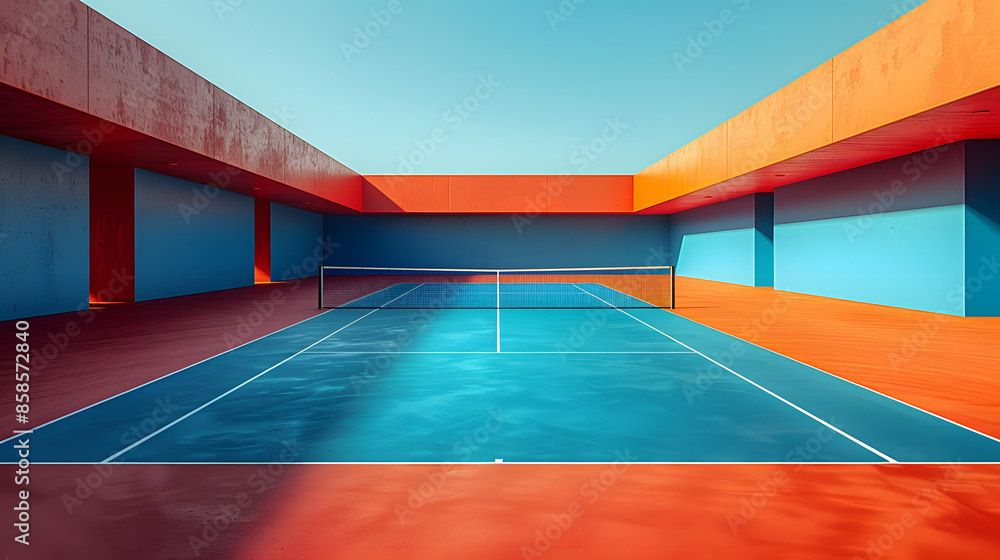 stunning outdoor tennis court featuring a vibrant color scheme with ...