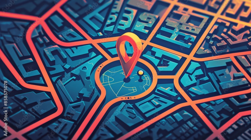 Destinations: An isometric GPS tracking map featuring a navigation pin ...